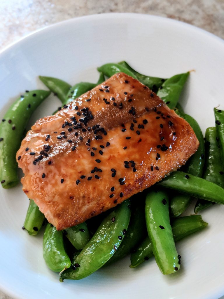 Naptime Nosh: Miso Glazed Salmon & Sesame Soy Snap Peas - The Lovely ...